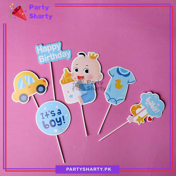 Its a Boy Theme Cake Topper Set of 6 for Welcome Baby, Gender Reveal o ...