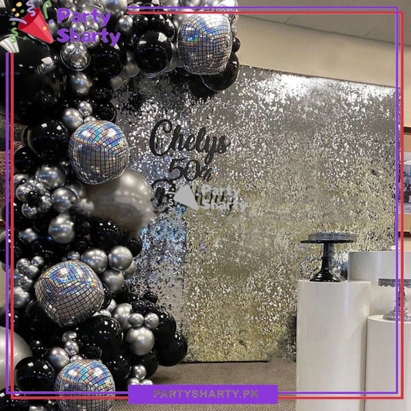 D-2 100pcs Black & Metallic Silver with Diso Orbz Balloon Garland Arch ...