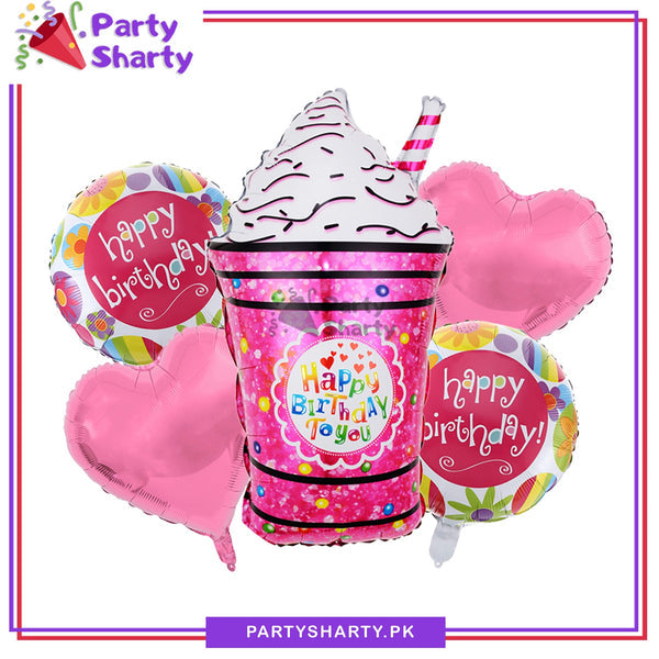 Ice Cream Shake Glass Foil Balloon Set of 5 For Icecream / Sweet One t ...