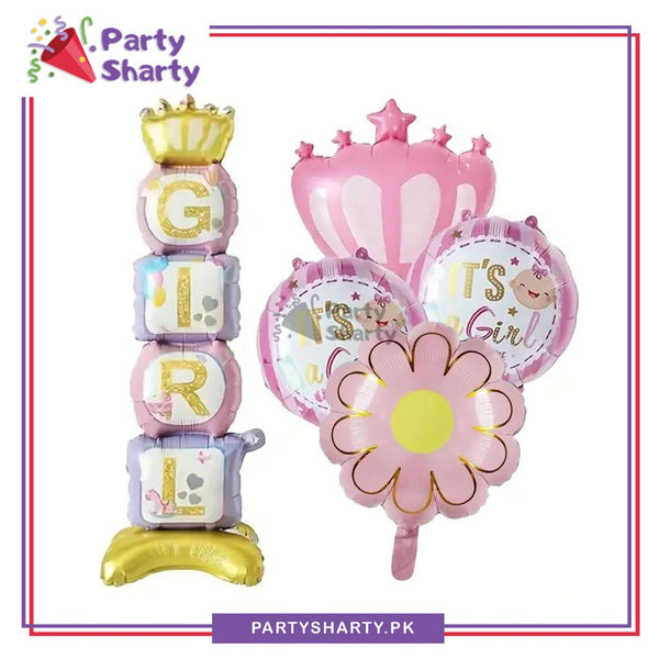 5 Pcs/Set Girl Airloonz with Flower, Trophy & 2 Round Shaped Foil Ball ...